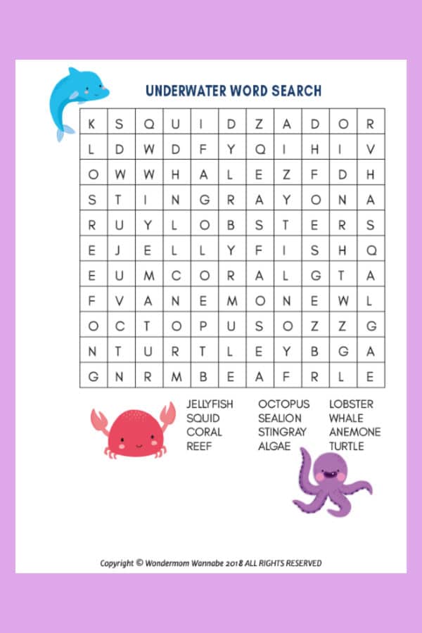 Under The Sea Word Search Find A Free Printable