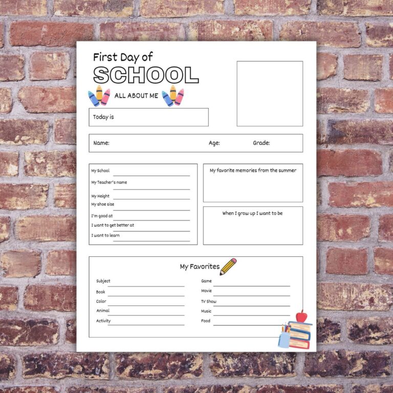 FREE FIRST DAY OF SCHOOL ALL ABOUT ME PRINTABLE - Find a Free Printable