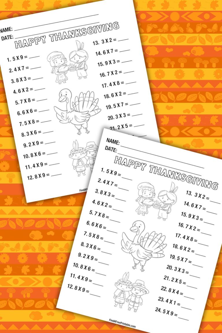 FREE PRINTABLE THANKSGIVING MULTIPLICATION COLORING WORKSHEETS - Find a ...