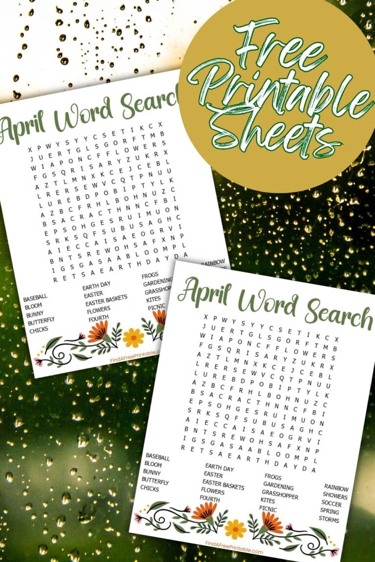 FREE PRINTABLE APRIL WORD SEARCH - Find a Free Printable