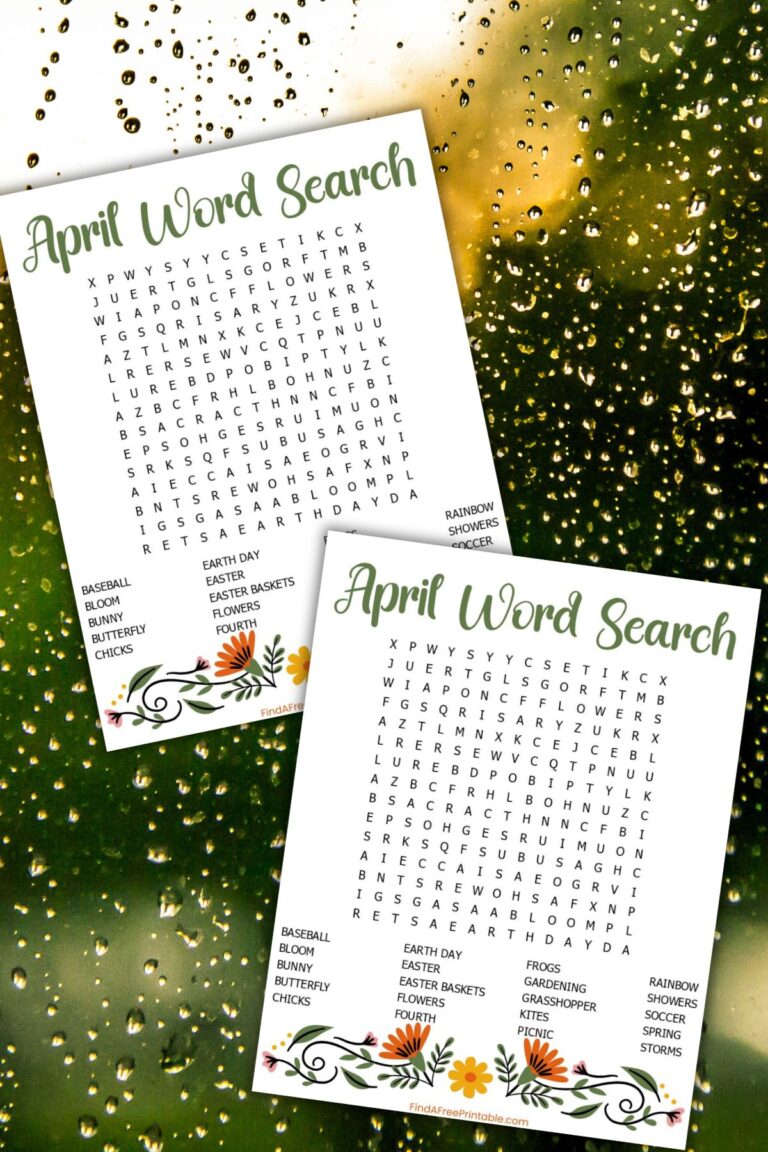 FREE PRINTABLE APRIL WORD SEARCH - Find a Free Printable