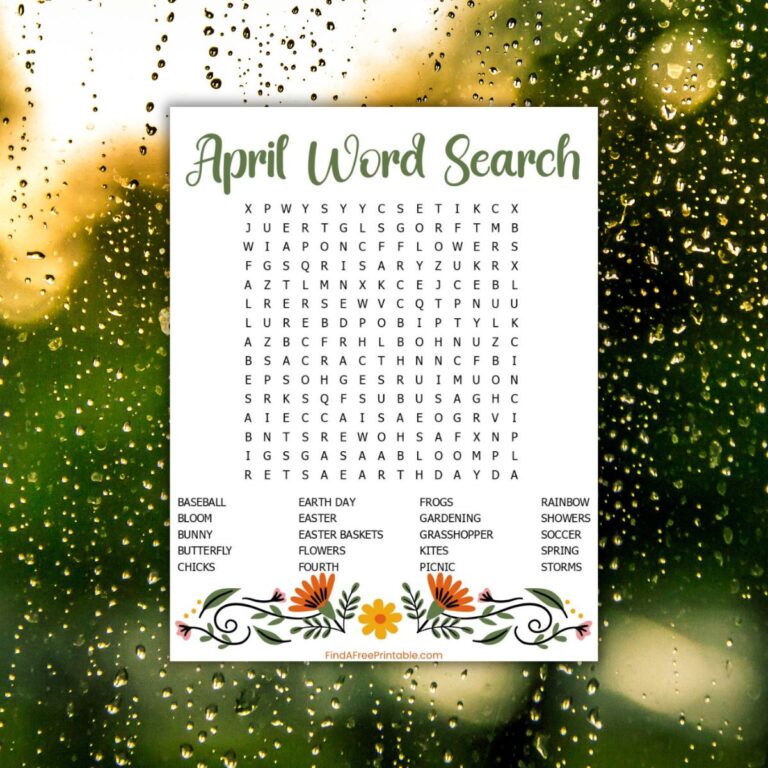 FREE PRINTABLE APRIL WORD SEARCH - Find a Free Printable