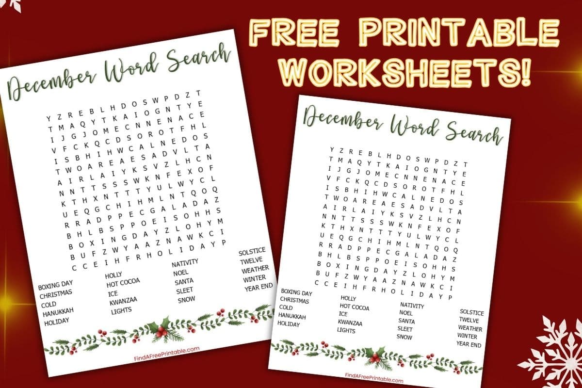 FREE PRINTABLE DECEMBER WORD SEARCH - Find a Free Printable