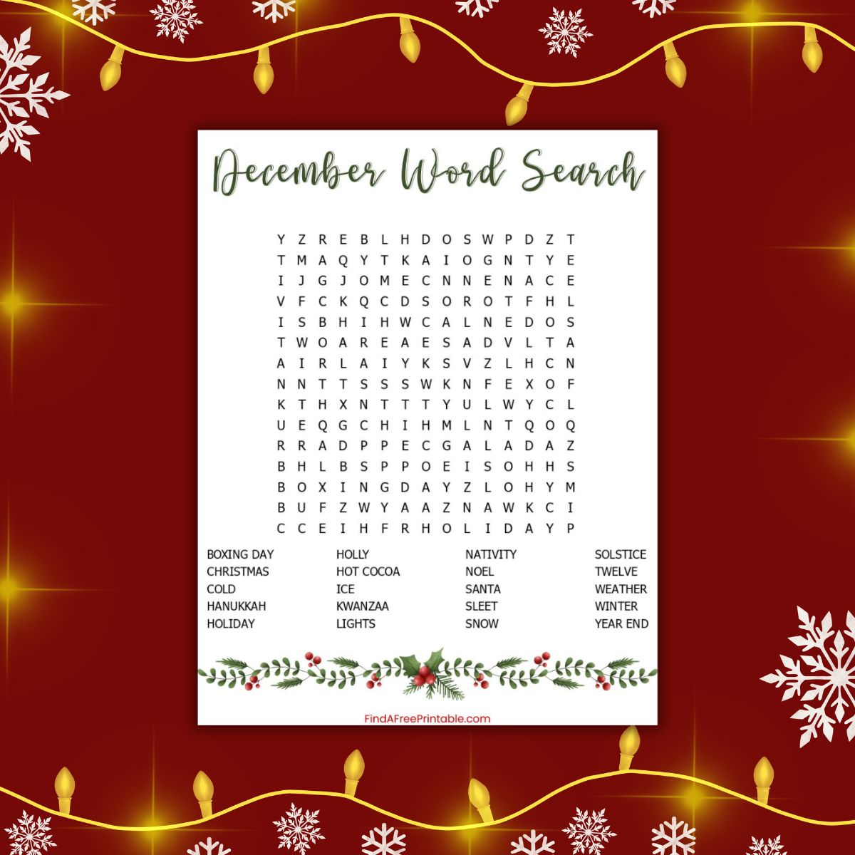 FREE PRINTABLE DECEMBER WORD SEARCH - Find a Free Printable