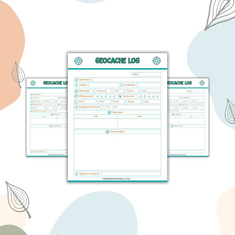 FREE PRINTABLE GEOCACHE LOG FOR ADULTS - Find a Free Printable