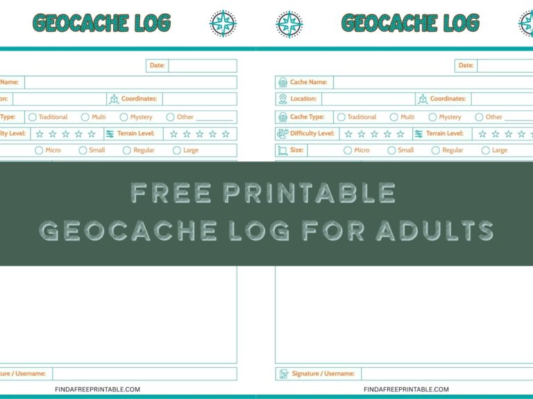 FREE PRINTABLE GEOCACHE LOG FOR ADULTS - Find a Free Printable