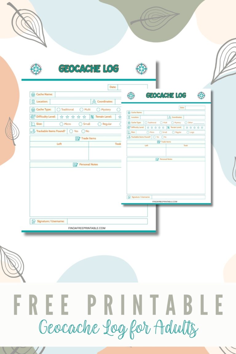 FREE PRINTABLE GEOCACHE LOG FOR ADULTS - Find a Free Printable